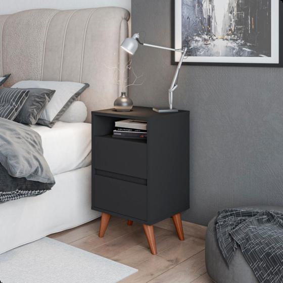 Mesa de Cabeceira Like Mesinha Lateral Cama Pequena 2 Gavetas e Nicho ...