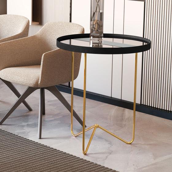 Mesa de Canto Alamanda com Espelho Preto/Dourado - Jb Bechara - Mesa de ...