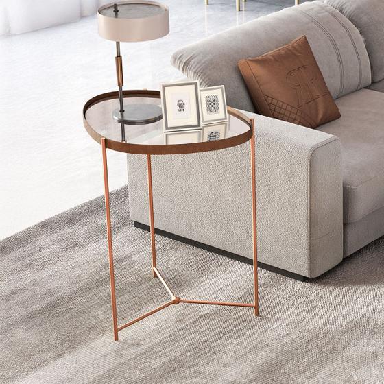 Mesa de Canto Orgânica Alamanda com Espelho Castanho/Bronze - Jb ...