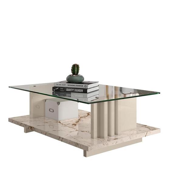 Mesa de Centro Frizz com Tampo de Vidro Calacata/Off White - PR Móveis ...