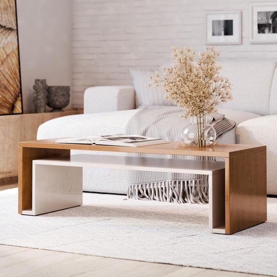 Mesa De Centro Livintus Moderna Para Sala E Recepção Luxo Cor Nature ...