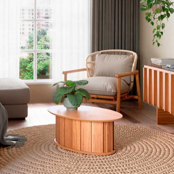 Mesa de Centro Oval 80x50cm com acamaneto ripado TB609 Dalla Costa ...