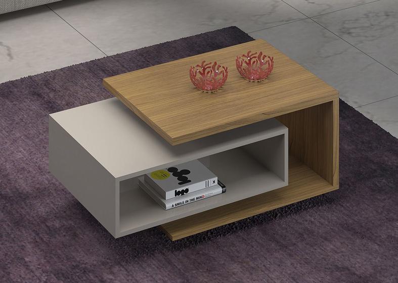 Mesa de Centro Retangular Diva Candian JCM Movelaria Freijó/Off White ...