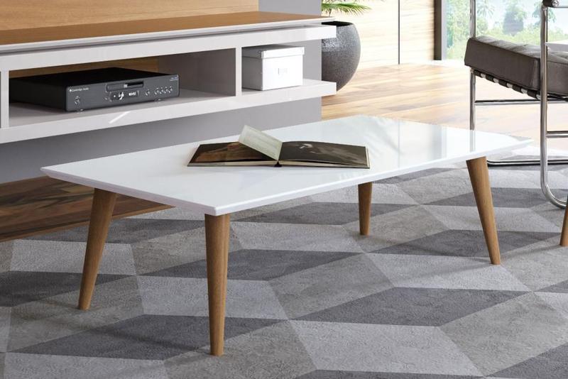 Mesa de Centro Retangular Retrô Madeira Kaira 102 cm Natural c/ Off ...