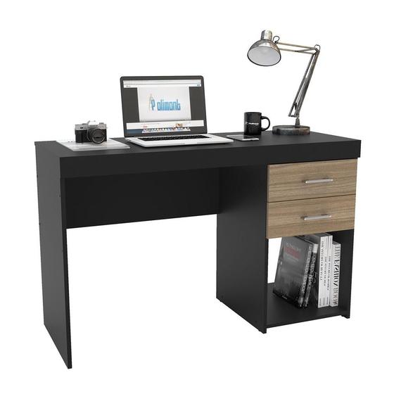 Mesa de Escritório Malta 1,20m 2 Gavetas Preto/Castanho - Politorno - Mesa de Escritório ...