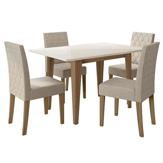 Mesa de Jantar 136cm Kate com Vidro Carvalho Off White com 4 Cadeiras Jade Bordada Carvalho ...