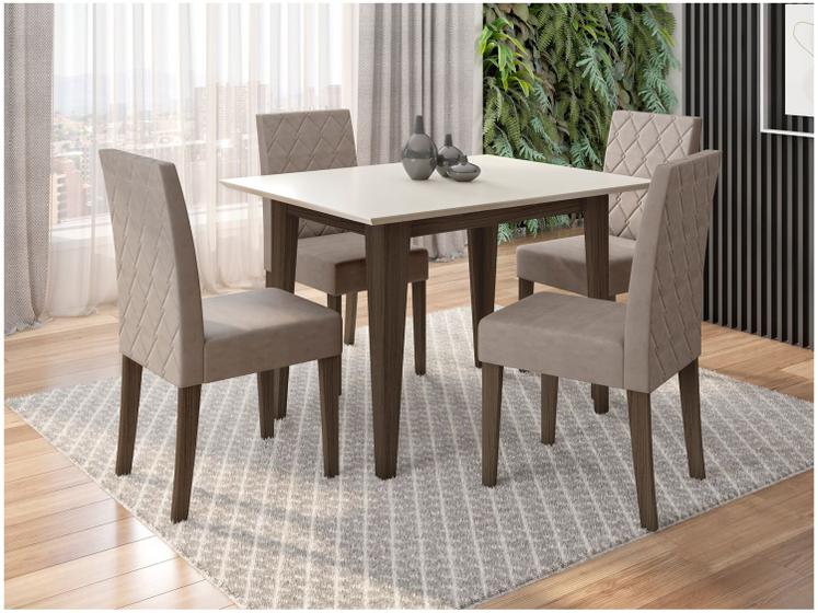 Mesa de Jantar 4 Cadeiras Retangular Amêndoa e Off White Poliman Móveis Kate - Conjunto Sala de ...