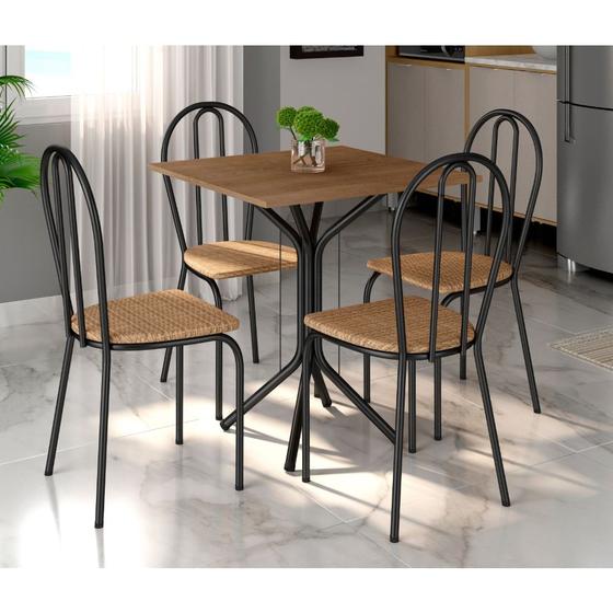 Mesa de Jantar 4 lugares Thais 11691 Tampo BP e 4 Cadeiras Preto Rattan 004 Artefamol - Conjunto ...