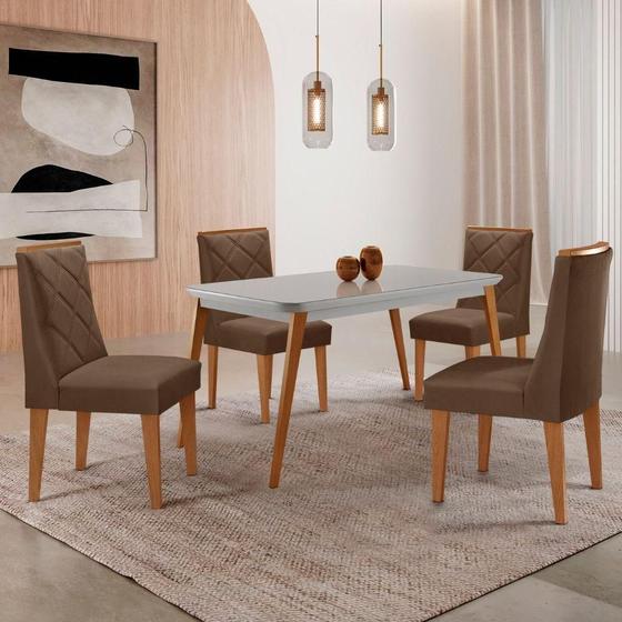 Mesa De Jantar Copper 120cm Mdf Vidro Com 4 Cadeiras Moderna Veludo ...