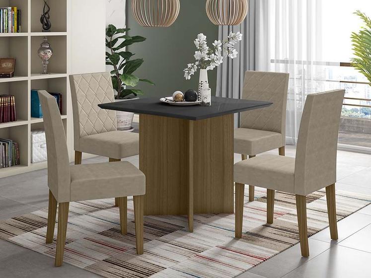 Mesa de Jantar Helo 90cm Com Vidro 4 Cadeiras Jade Carvalho Graffite ...