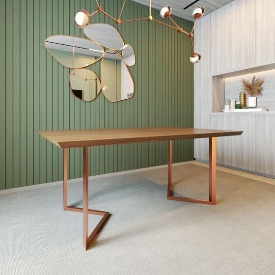 Mesa de Jantar Industrial Alice Madeira Maciça Imbuia Pés em Ferro ...