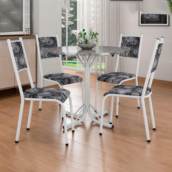 Mesa de jantar Tubular Madri Redonda de 80x80 com 4 cadeiras Pedra de ...