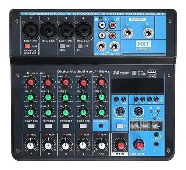 Mesa de Som Mixer Mxt 8 Canais MX-8T Bt Interface - Mesa de Som / Mixer ...