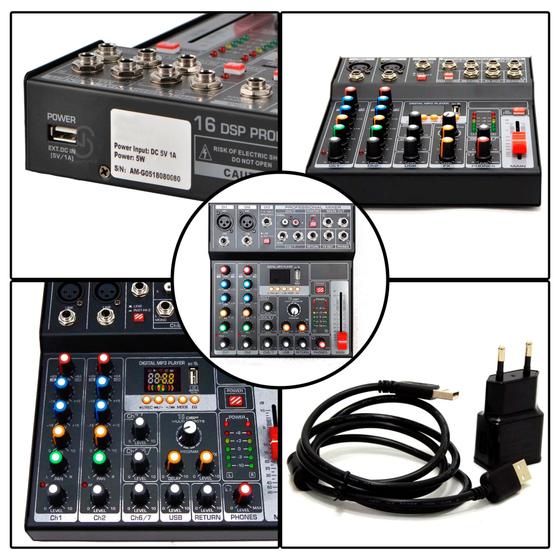 Mesa de Som Profissional 5 Canais PAINEL DIGITAL USB TYT-005 - TOMATE - Mesa de Som / Mixer ...