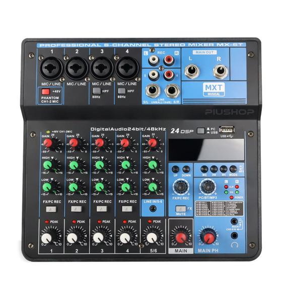 Mesa de Som Profissional 6 Canais Bluetooth e Interface Usb Mxt Mx-6t ...
