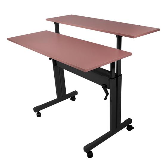 Mesa Ergonômica Dupla Regulável Tampo Rosa Glamour Com Rodinhas - Wp ...