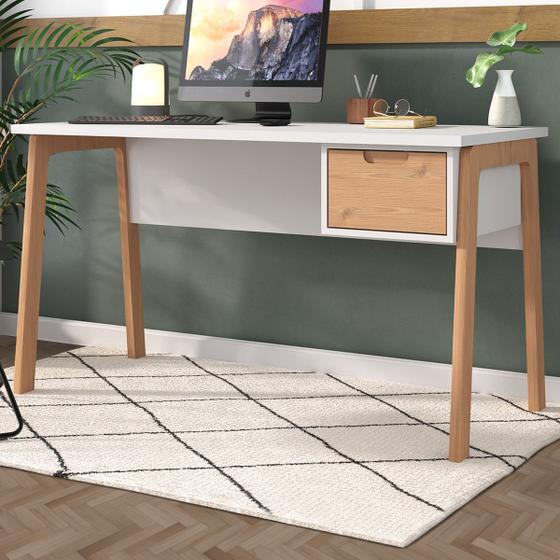 Mesa Escrivaninha 1 Gaveta Branco Tx/pinus Cera Bf-1014 - Hecol Móveis - Escrivaninha / Mesa ...