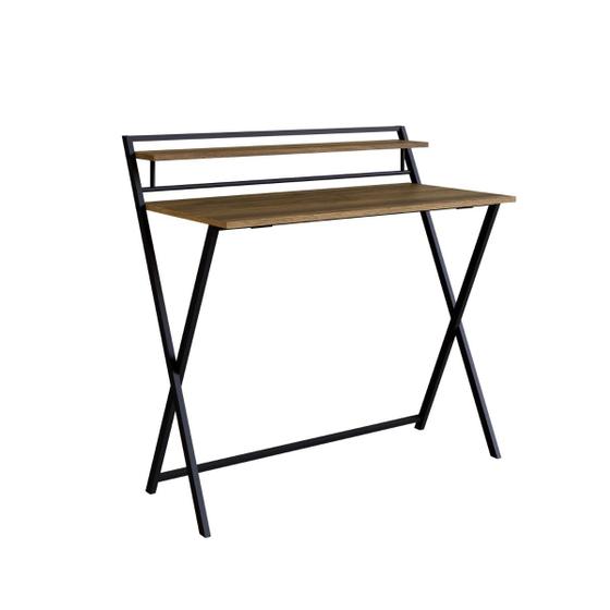 Mesa Escrivaninha Dobrável 1 Prateleira Preto Noce Oro SW014 Placa e ...