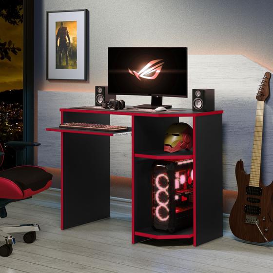 Mesa Escrivaninha Gamer Em Madeira Para Computador Notebook Vermelha ...