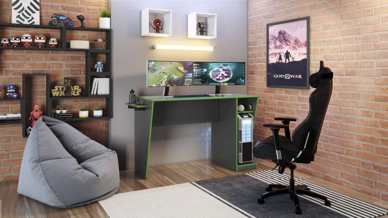 Mesa Gamer Cyber Candian JCM - Grafite/Verde- ByMobille - Mesas para ...