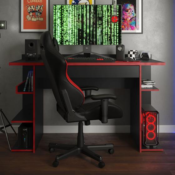 Mesa Gamer EJ - Preto/Vermelho - EJ Móveis - Mesa de Escritório ...