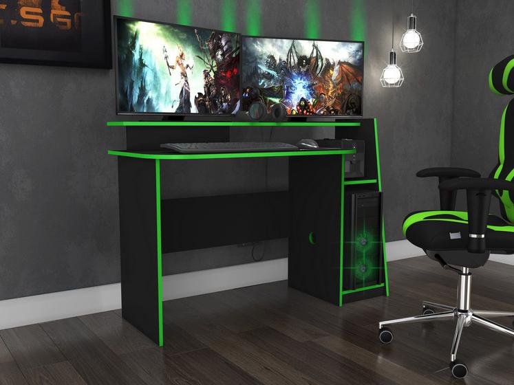 Mesa Gamer Evolution Preto/Verde Gamer Movelbento - Mesas para ...
