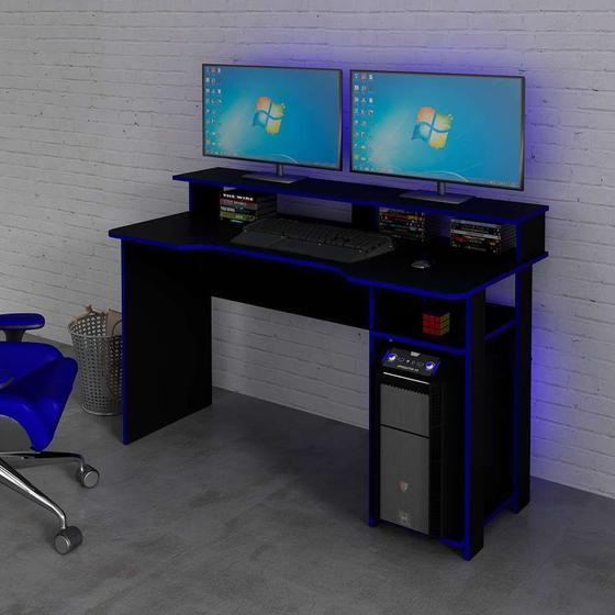 Mesa Gamer Master Preta e Azul - Tecno Mobili - Mesa Gamer - Magazine Luiza