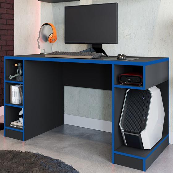 Mesa Gamer Mundi Preto Azul - Moveis Belo - Mesa de Escritório ...