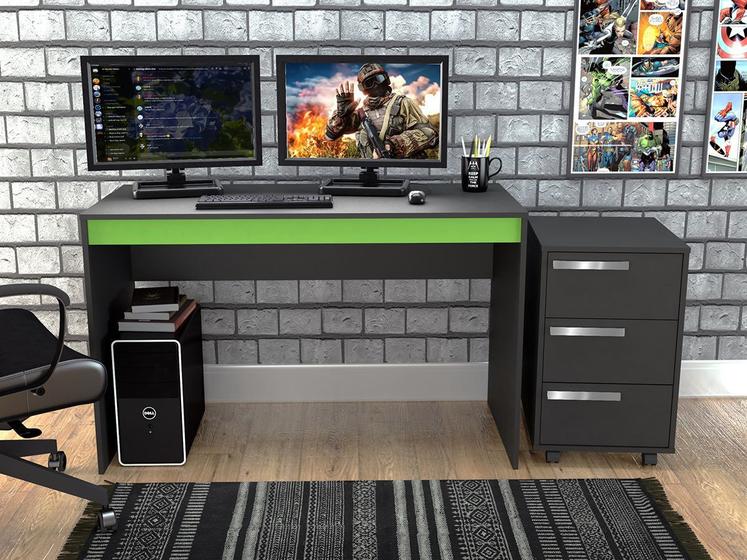 Mesa Gamer Nova Mobile B29 Bs Preto e Verde - 3 Gavetas - Mesa de ...