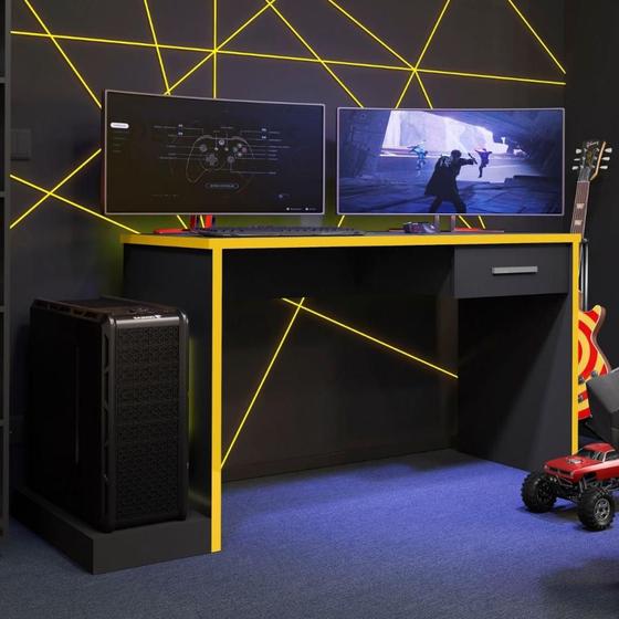 Mesa Gamer Para Computador Desk X9 Preto/ Amarelo Harmônica Móveis ...