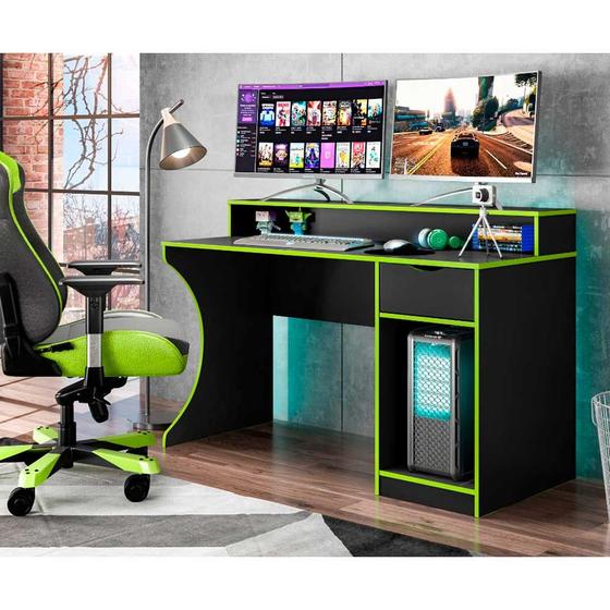 Mesa Gamer Safira com 1 Gaveta e EspaAo para Monitor Mobler - Mesa ...
