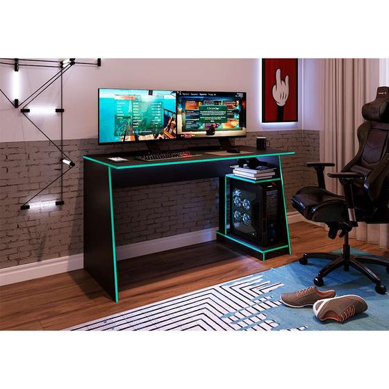 Mesa Gamer Tank Preta e Azul - Metta Mobili - Mesa de Escritório ...