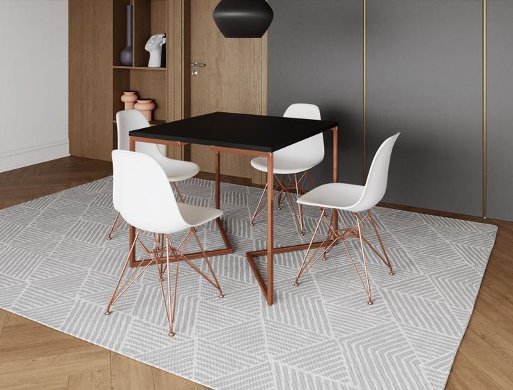Mesa Industrial Base Ferro Cobre em V Tampo 90x90 Preto 4 Cadeiras ...