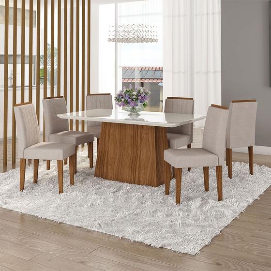 Mesa Jade para Sala de Jantar com 06 Cadeiras Ágata 100% MDF com Vidro ...