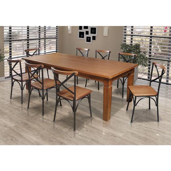 Mesa Jantar Retangular Madeira Maciça Aurora 200x100 com 8 Cadeiras ...
