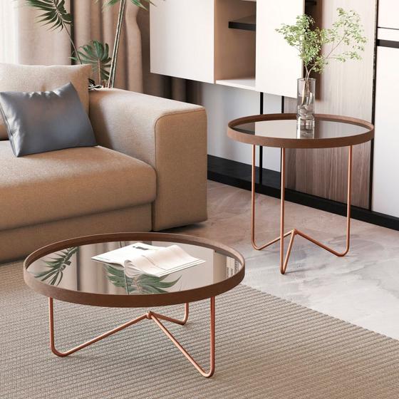 Mesa Lateral Alamanda com Borda em material sintético e Espelho Além ...