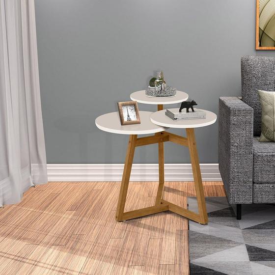 Mesa Lateral Classic 3 Tampos Off White/Nature - Tebarrot - Mesa de Canto / Lateral - Magazine Luiza