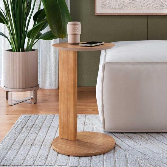 Mesa Lateral Redonda Chanfrada 35cm em MDF e Madeira Maciça - Artesano ...