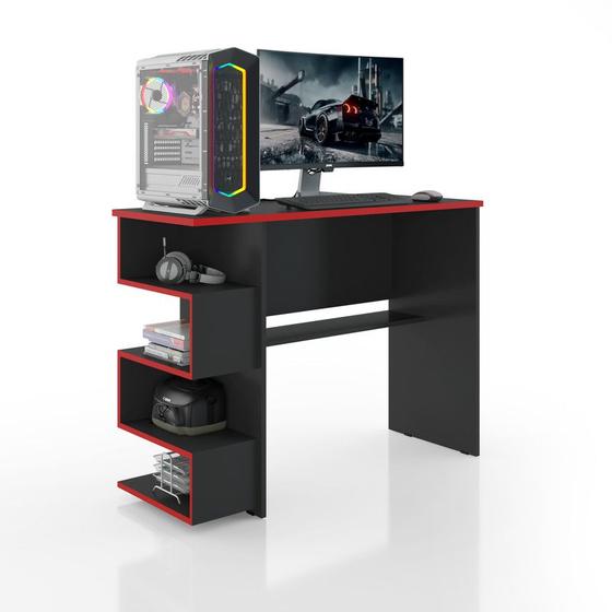 Mesa P/ Computador Ellite Gamer Preto C/ Vermelho Designer Super ...