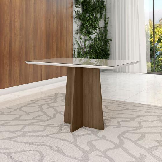 Mesa para Sala de Jantar 100% MDF com Vidro 04 Lugares 120cm Safira Imbuia/Off White - New Ceval ...