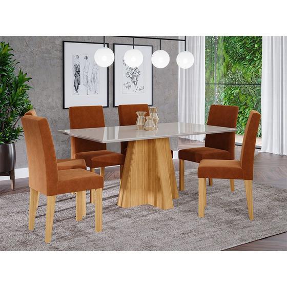 Mesa para Sala de Jantar Patricia 160 cm e 6 Cadeiras Maia Cimol Nature/Off White/Terracota ...