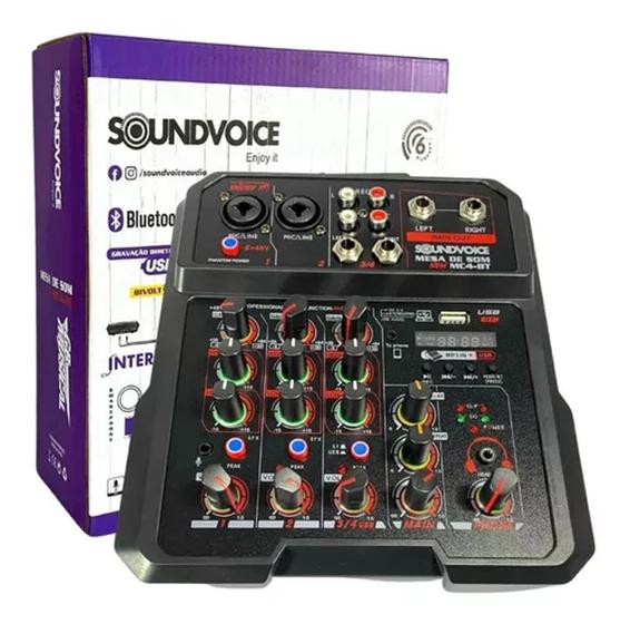 Mesa Som Soundvoice 4 canais Compacta Bluetooth Interface USB MC4BT - Mesa de Som / Mixer ...
