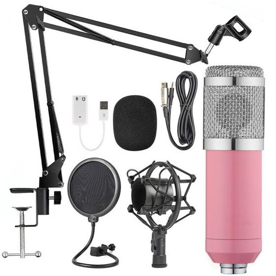 Microfone Condensador USB com Braço de Mesa e Filtro Antipop - Suporte ...
