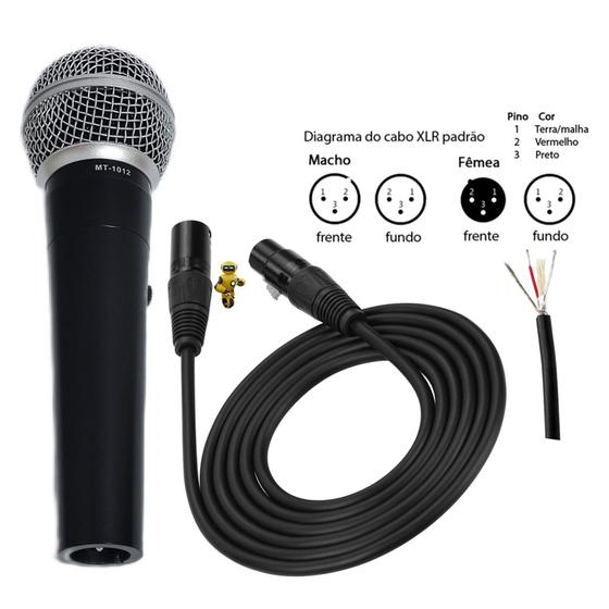Microfone de Mão Com Fio Com Fio 7 Metros Balanceado XLR Macho e Femea ...