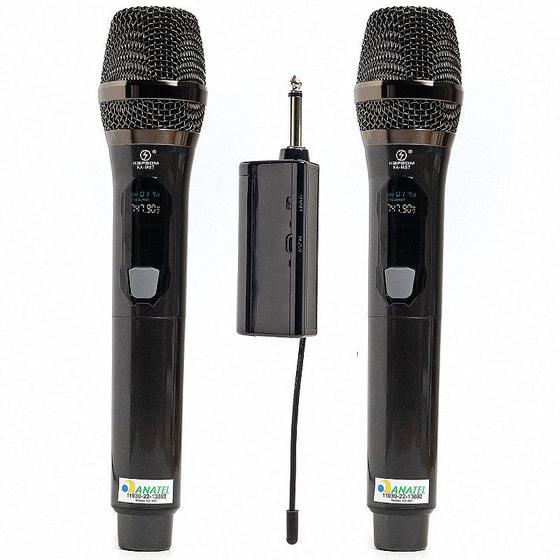 Microfone De Mão Sem Fio Duplo Recarregável Preto - kapbom - Microfone ...