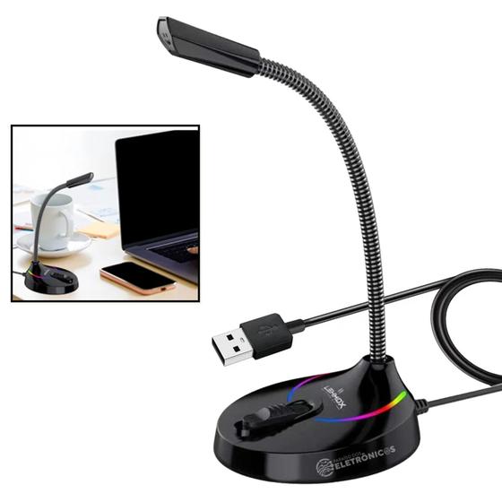 Microfone De Mesa Usb Com Haste Flexível Computador Pc Voz Clara Nítida ...
