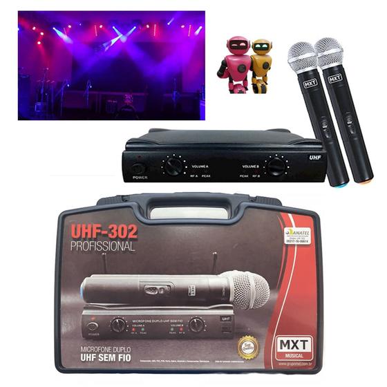 Microfone duplo de mão sem fio UHF MX302 Profissional Saida Balanceada - MXT - Microfone ...