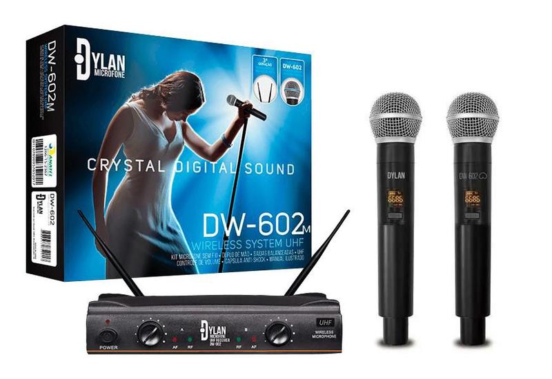 Microfone Dylan s/ fio duplo Multi frequencia DW-602/MAX - 26 canais ...
