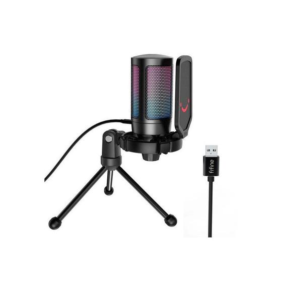 Microfone Fifine A6T Usb Tipo C Rgb Preto - Microfone Dinâmico ...