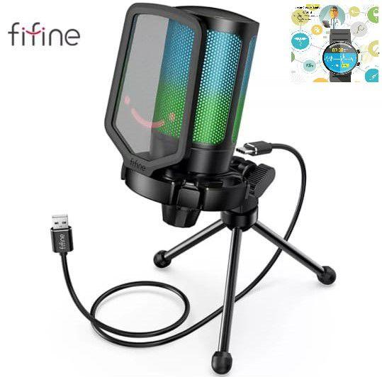 Microfone Gamer Rgb Fifine Condensador Multi-padrão Ampli Game A6V ...